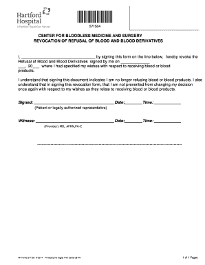 Fillable Online harthosp REVOCATION OF REFUSAL OF BLOOD AND BLOOD ...