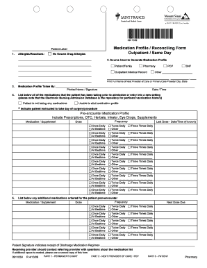 Fillable Online Medication Profile Reconciling Form Outpatient Same Day Fax Email Print - pdfFiller