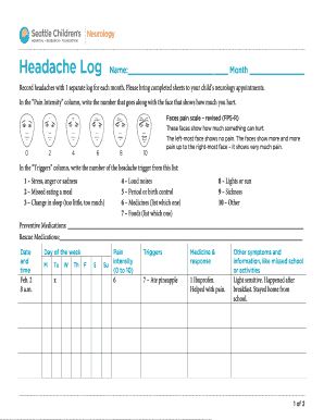 Fillable Online seattlechildrens PE1668 Headache log - Seattle ...