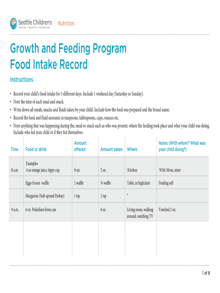 Fillable Online seattlechildrens PE1478 Intensive Feeding Program 3-Day ...