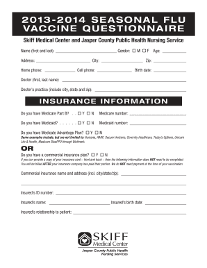 Fillable Online 2013-2014 seasonal flu vaccine questionnaire - Skiff ...