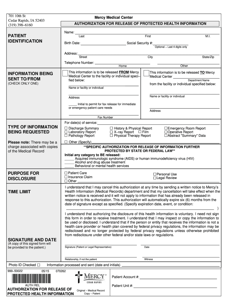 Fillable Online IDENTIFICATION - Mercy Medical Center Fax Email Print ...