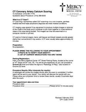 Fillable Online CT Calcium Scoring - mercycareorg Fax Email Print ...