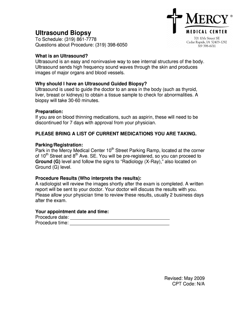 Fillable Online Ultrasound Biopsy - Mercy Medical Center Fax Email Print - pdfFiller