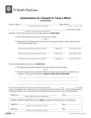 Fillable Online iuhealth Authorization for Consent to Treat a Minor ...