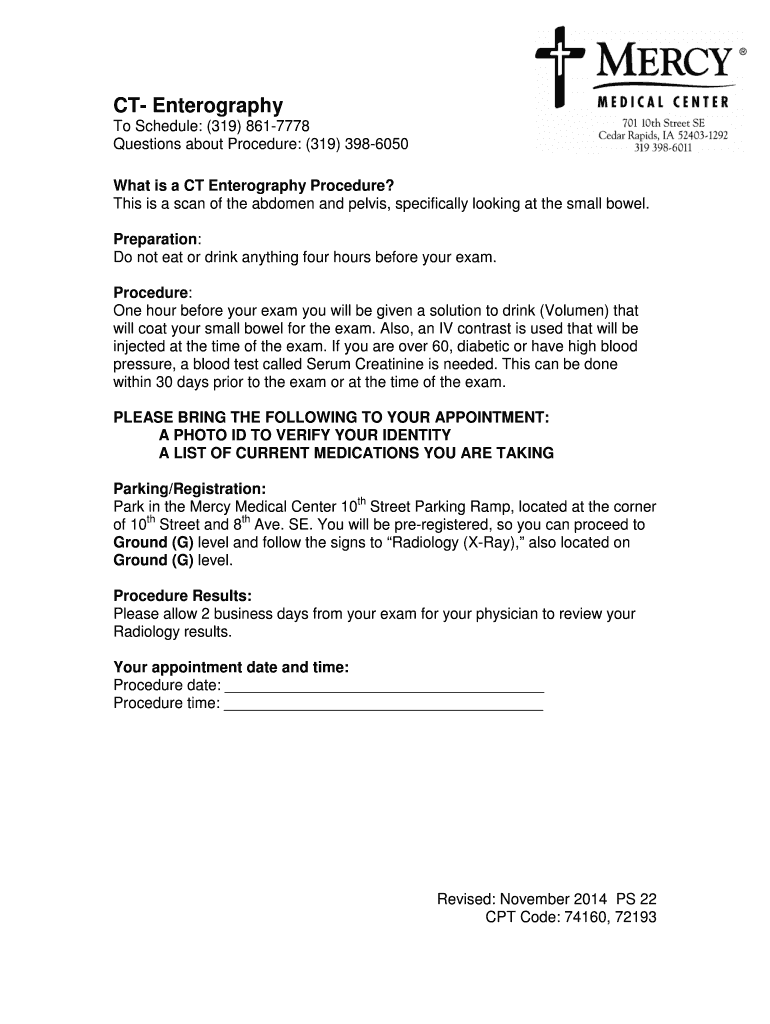 Fillable Online Enterography Procedure Fax Email Print - pdfFiller