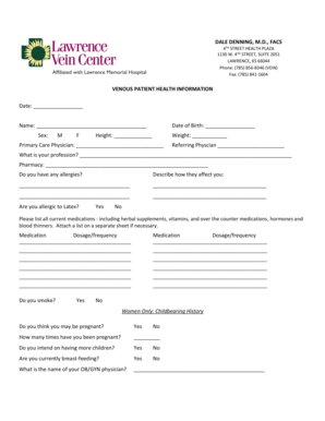Fillable Online VENOUS PATIENT HEALTH INFORMATION Fax Email Print ...