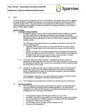 Fillable Online sparrow Title: RR 405 Humanitarian Use Device HUD/HDE ...