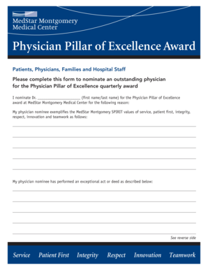 Fillable Online Physician Pillar of Excellence Award - medstarhealthorg ...