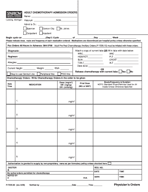 Fillable Online sparrow ADULT CHEMOTHERAPY ADMISSION ORDERS - Sparrow ...