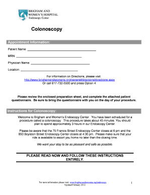Fillable Online brighamandwomens Endoscopy Center - brighamandwomens ...