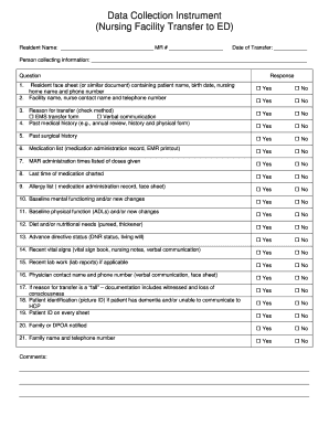 Fillable Online Data Collection Instrument - Nursing Facility Transfer ...