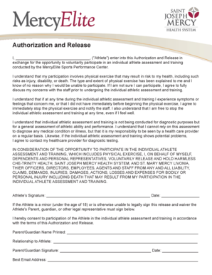 Fillable Online Authorization and Release - St Mary Mercy Fax Email ...