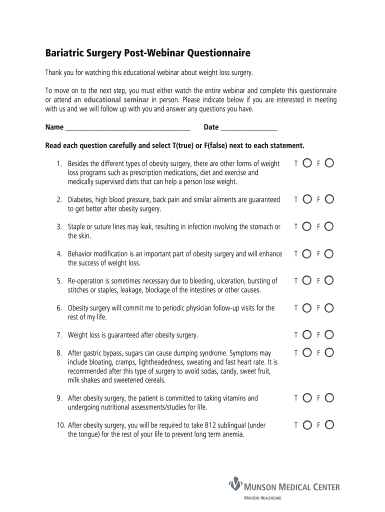 Fillable Online munsonhealthcare Bariatric Surgery Post-Webinar ...