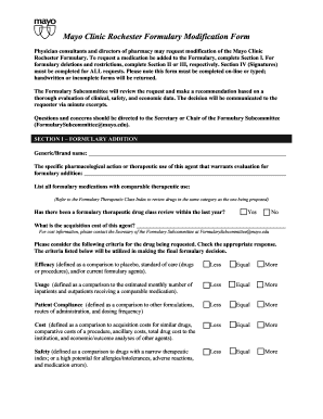 Fillable Online mayo Mayo Clinic Rochester Formulary Modification Form ...