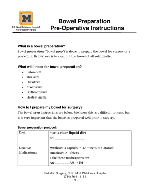 Fillable Online med umich Bowel Preparation Pre-Operative Instructions ...