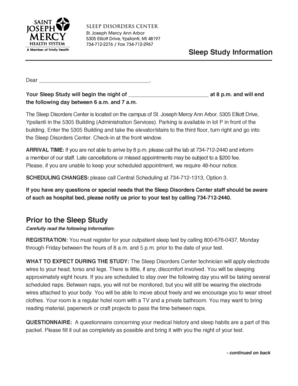 Fillable Online Sleep Study Information - St Joseph Oakland Fax Email ...