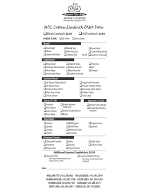 Fillable Online MOC Custom Sandwich Order Form - Market of Choice Fax ...