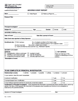 Fillable Online Institutional Review Board ADVERSE EVENT REPORT Fax Email Print - pdfFiller