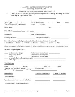 Fillable Online Sleep Questionnaire 110404doc Fax Email Print - pdfFiller