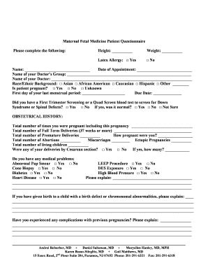 Fillable Online Maternal Fetal Medicine Patient Questionnaire Name Date ...
