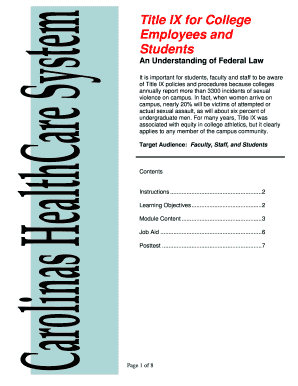 Fillable Online carolinashealthcare Title IX for College Employees and ...