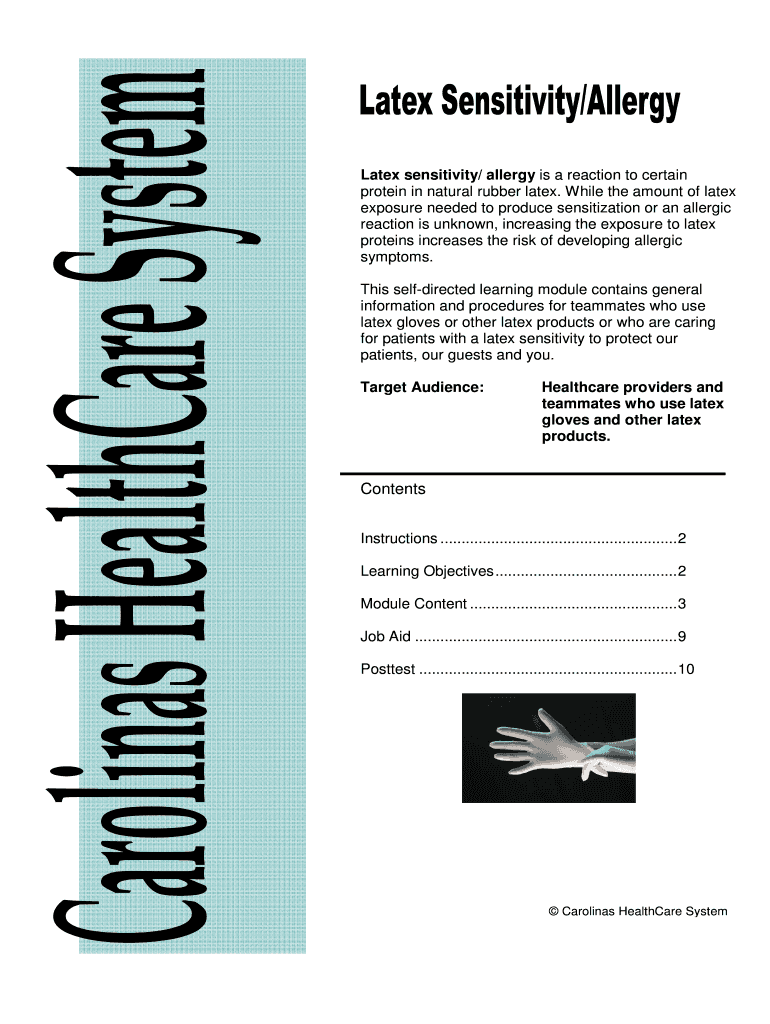 Fillable Online carolinashealthcare Latex Sensitivity Allergy - MODULE ...