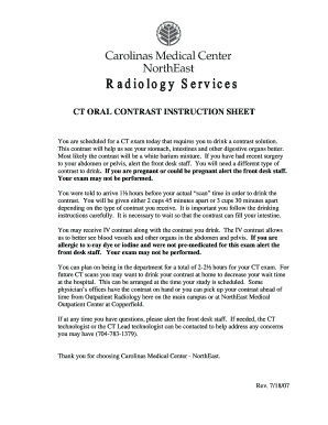 Fillable Online CT ORAL CONTRAST INSTRUCTION SHEET Fax Email Print ...
