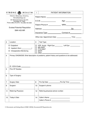 Fillable Online urmc rochester 1 PATIENT INFORMATION Patient Name DOB Age - urmc rochester Fax ...