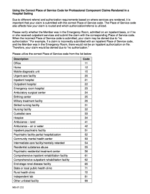 Fillable Online Using the Correct Place of Service Code for ...