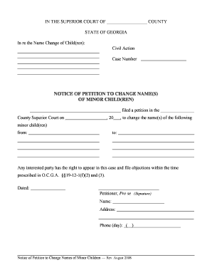 Fillable Online NOTICE OF PETITION TO CHANGE NAMES OF MINOR CHILDREN ...