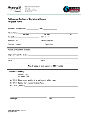 Fillable Online avera Pathology Review of Peripheral Smear Request Form ...
