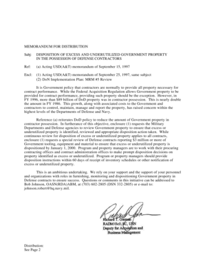 Fillable Online MEMORANDUM FOR DISTRIBUTION Subj DISPOSITION OF EXCESS ...