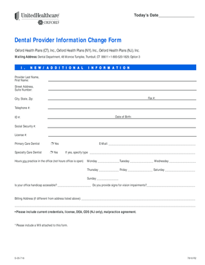 Fillable Online Dental Provider Information Change Form - oxhpcom Fax ...