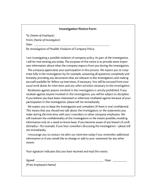 Fillable Online Investigation Notice Form - Nolocom Fax Email Print - pdfFiller