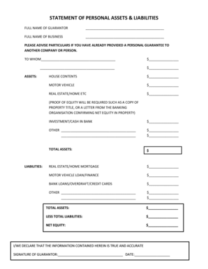 Fillable Online STATEMENT OF PERSONAL ASSETS LIABILITIES Fax Email ...