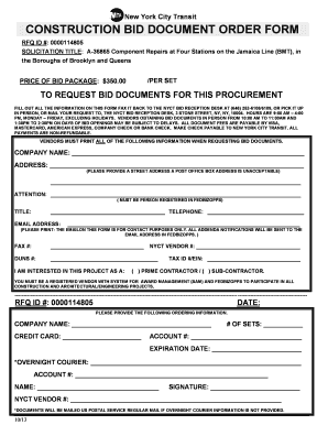 Fillable Online CONSTRUCTION BID DOCUMENT ORDER FORM Fax Email Print ...