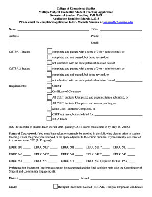 Fillable Online chapman College of Educational Studies Multiple Subject Credential Fax Email ...