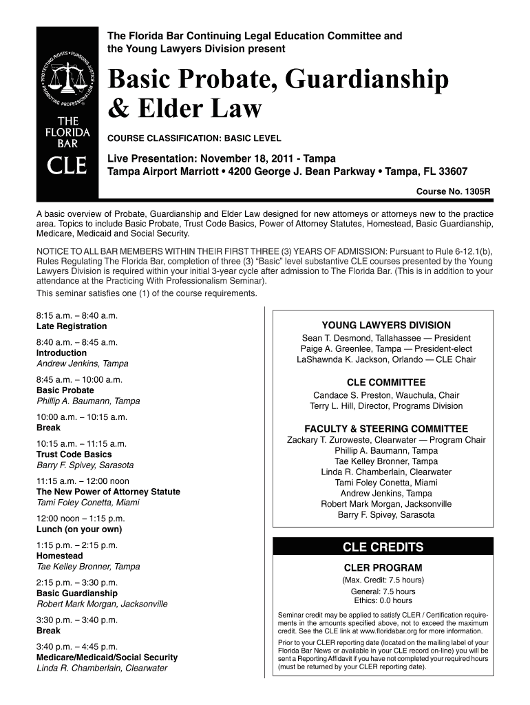 Fillable Online floridabar Basic Probate Guardianship Elder Law - The ...