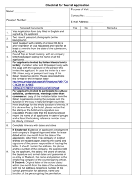 Fillable Online Checklist for Tourist Application - VFS Global Fax ...