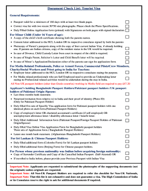 Fillable Online Document Check List: Tourist Visa Fax Email Print ...