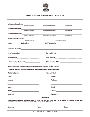 Fillable Online APPLICATION FOR ENDORSEMENT IN PIO CARD Fax Email Print ...