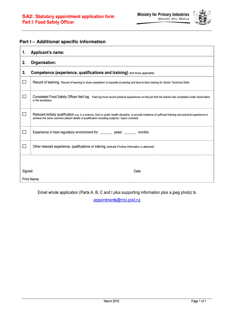 Fillable Online SA2 Statutory appointment application form Part 1 Food Fax Email Print - pdfFiller