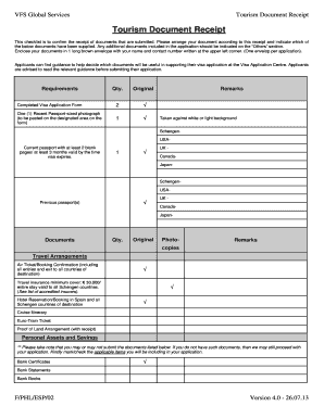 Fillable Online VFS Global Services Tourism Document Receipt Fax Email ...