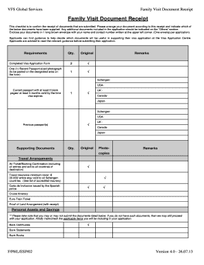 Fillable Online Family Visit Document Receipt - VFS Global Fax Email ...