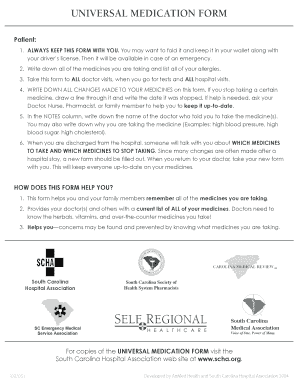 Fillable Online selfmemorial Universal Medication ForM - Self Memorial ...