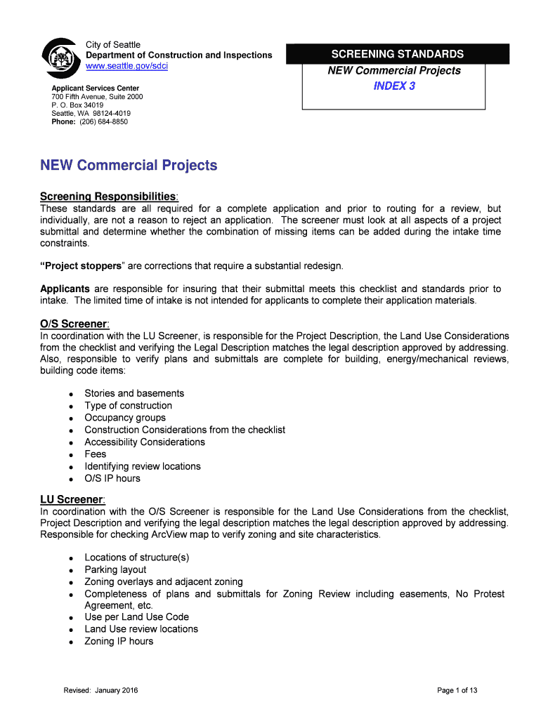 Fillable Online seattle Seattle DCI Form - New Commerical Project ...