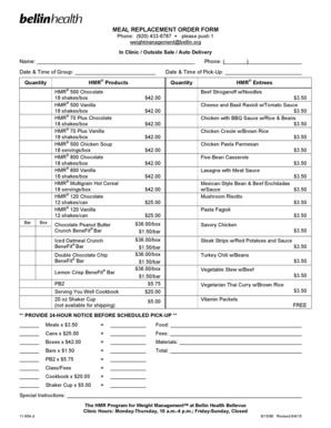 Fillable Online Meal replacement order form - Bellin Health Fax Email ...
