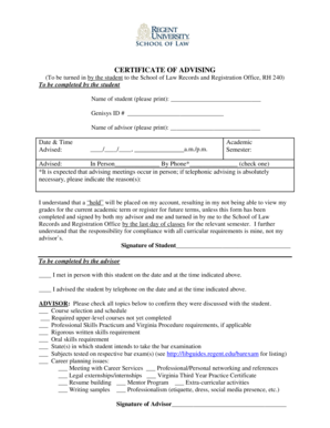 Fillable Online regent CERTIFICATE OF ADVISING - regentedu Fax Email ...
