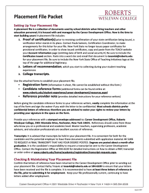 Fillable Online roberts Placement File Packet - Roberts Wesleyan ...